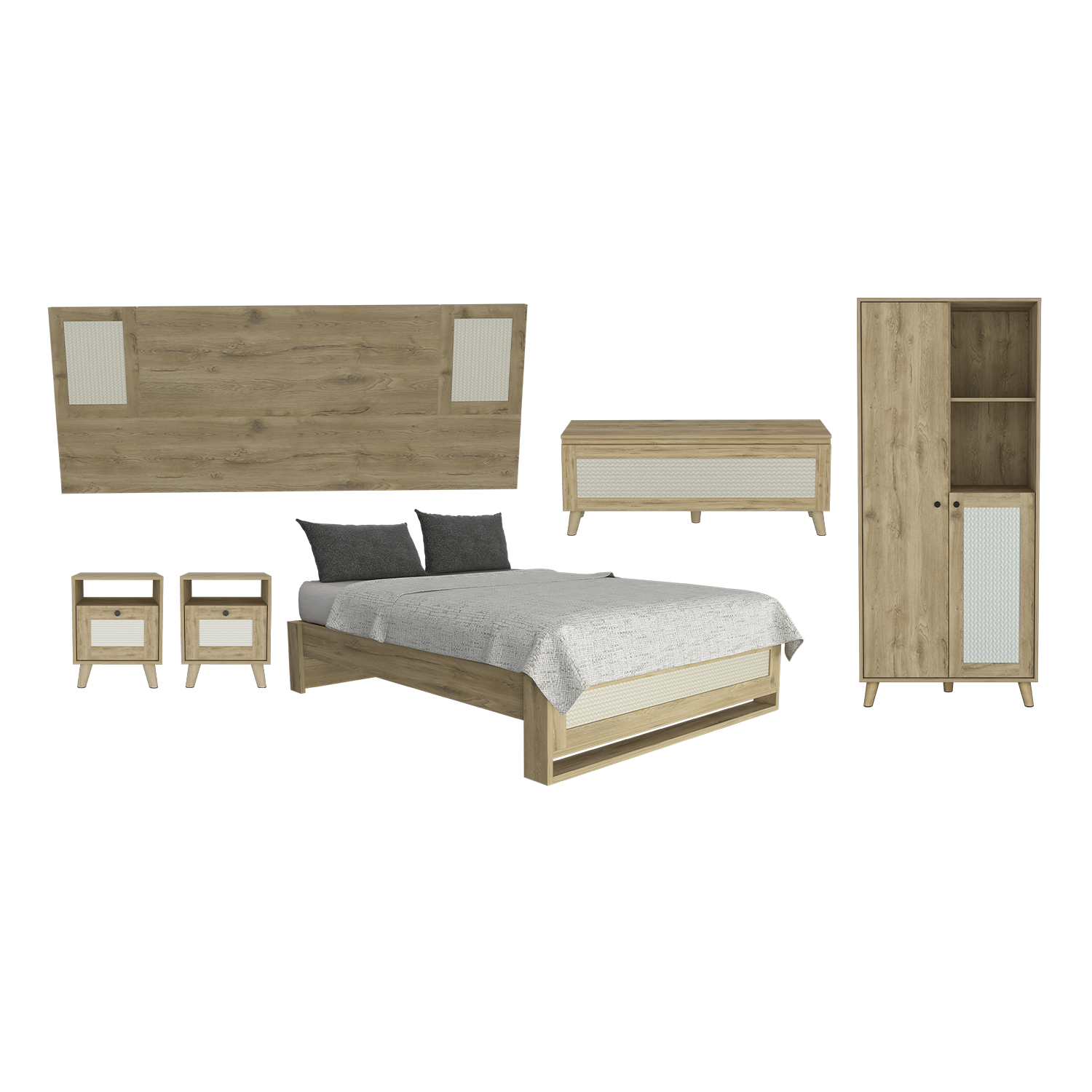 Combo para Habitación Natura, incluye Cama, Cabecero, Baul, Closet y M ...