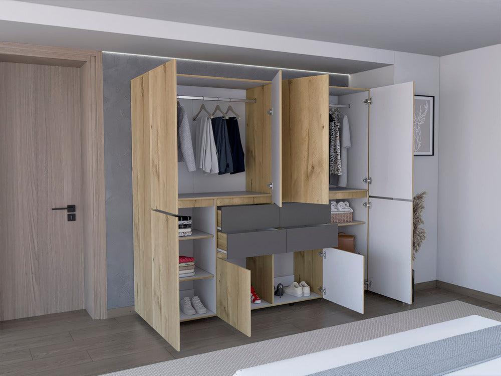Closet Siruela, Café Claro y Blanco, con Cuatro Cajones, Ocho Puertas ...