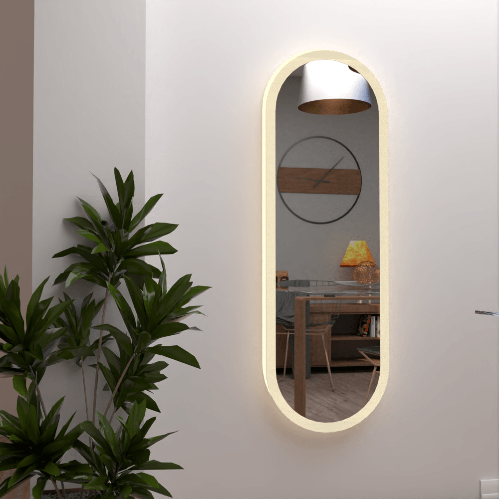 Espejo Curvo Oviedo, Gris, con Luz Led y Botón Touch – VIRTUAL MUEBLES
