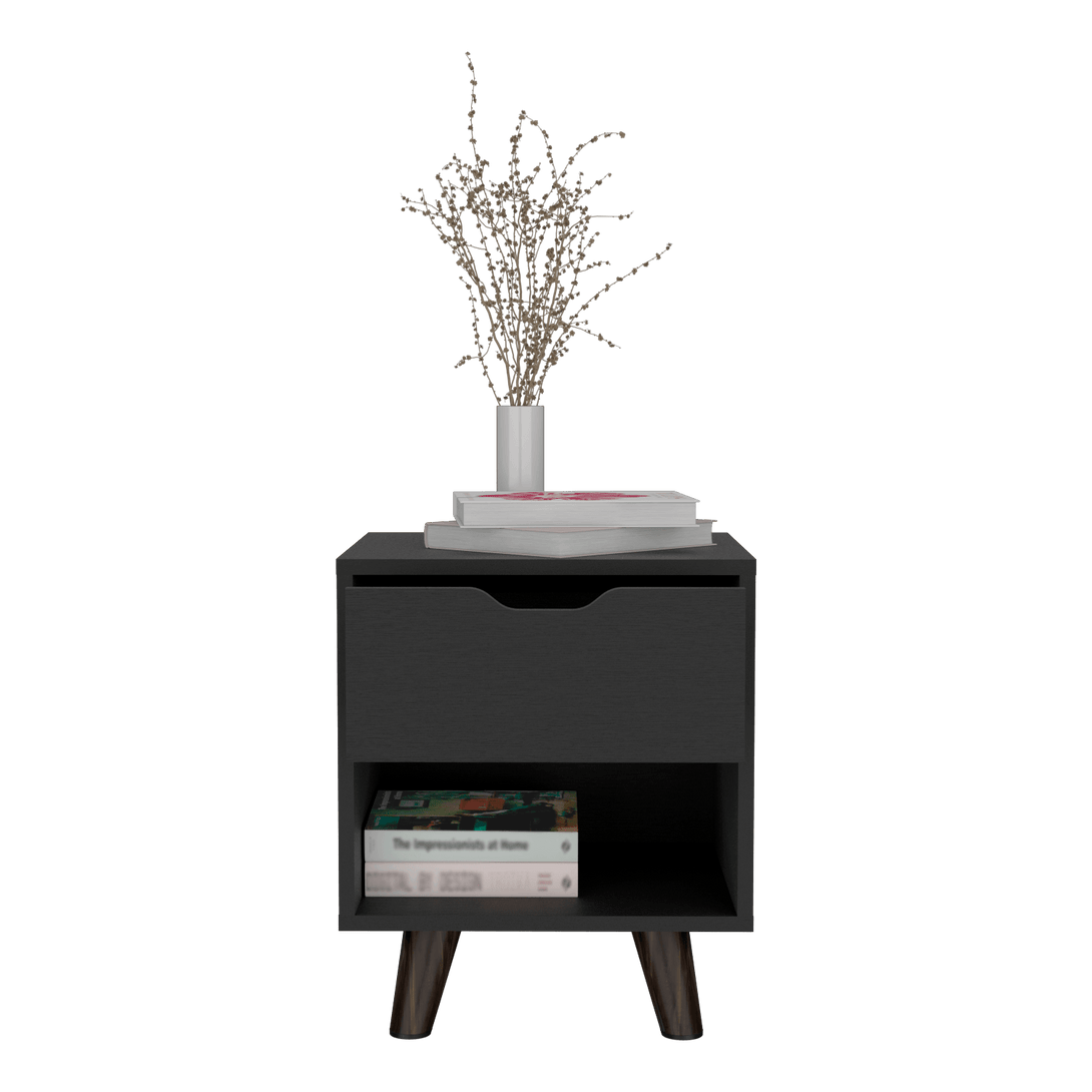 Mesa de Noche Canelo, Wengue, con Patas en Madera y un Cajón ZF ...