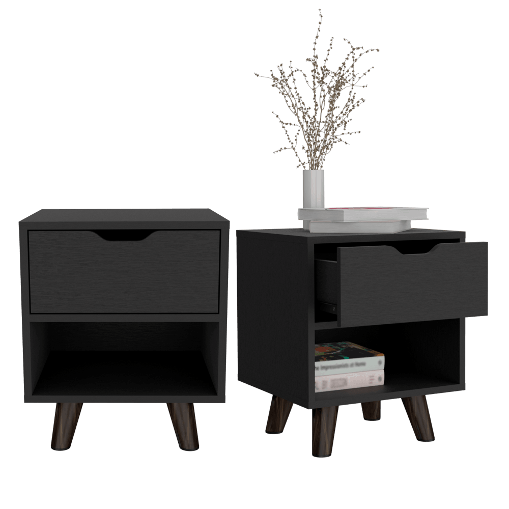 Mesa de Noche Canelo, Wengue, con Patas en Madera y un Cajón ZF X2 ...