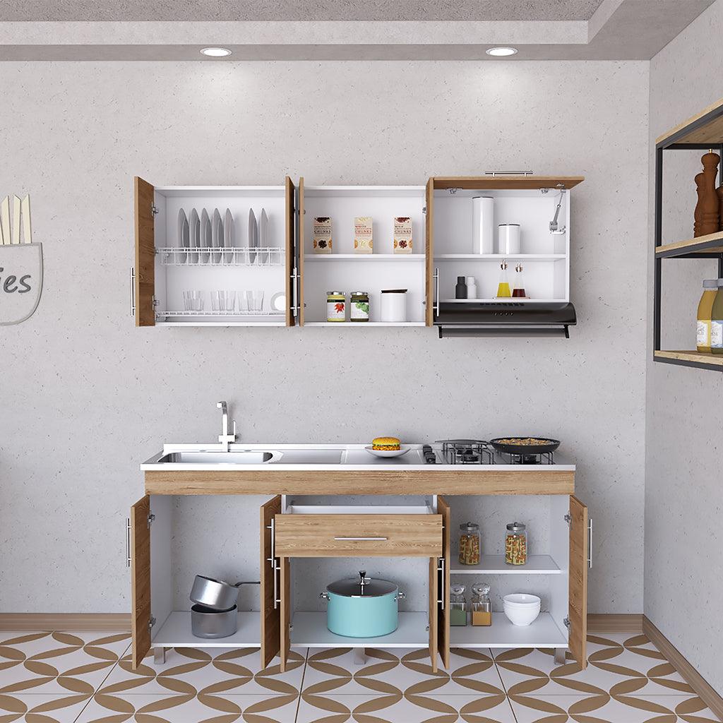 Mueble Multiusos Carson, Miel y Blanco, Incluye Mesón Izquierdo En Ace ...