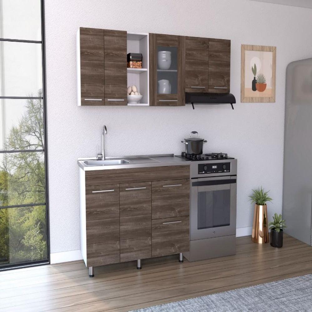 Cocina Integral Kiret, Avellana y Blanco, Incluye Mesón Izquierdo Hc ...