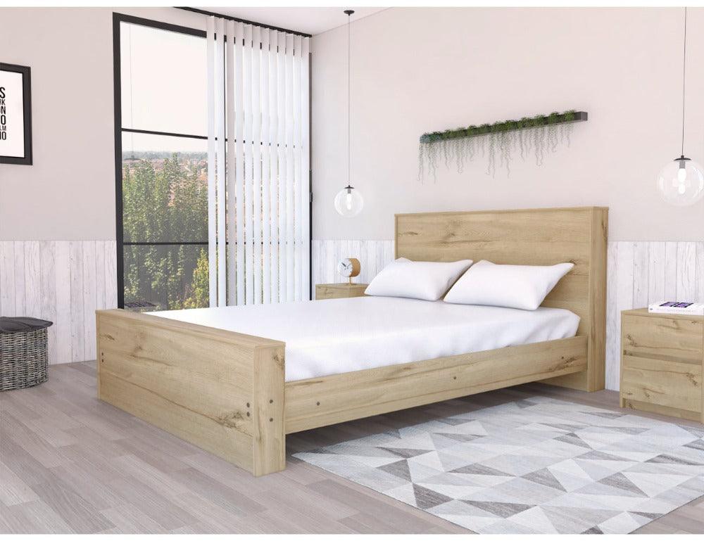 Cama Doble Felix, Café Claro, Incluye Tendido de Tablas - VIRTUAL MUEBLES
