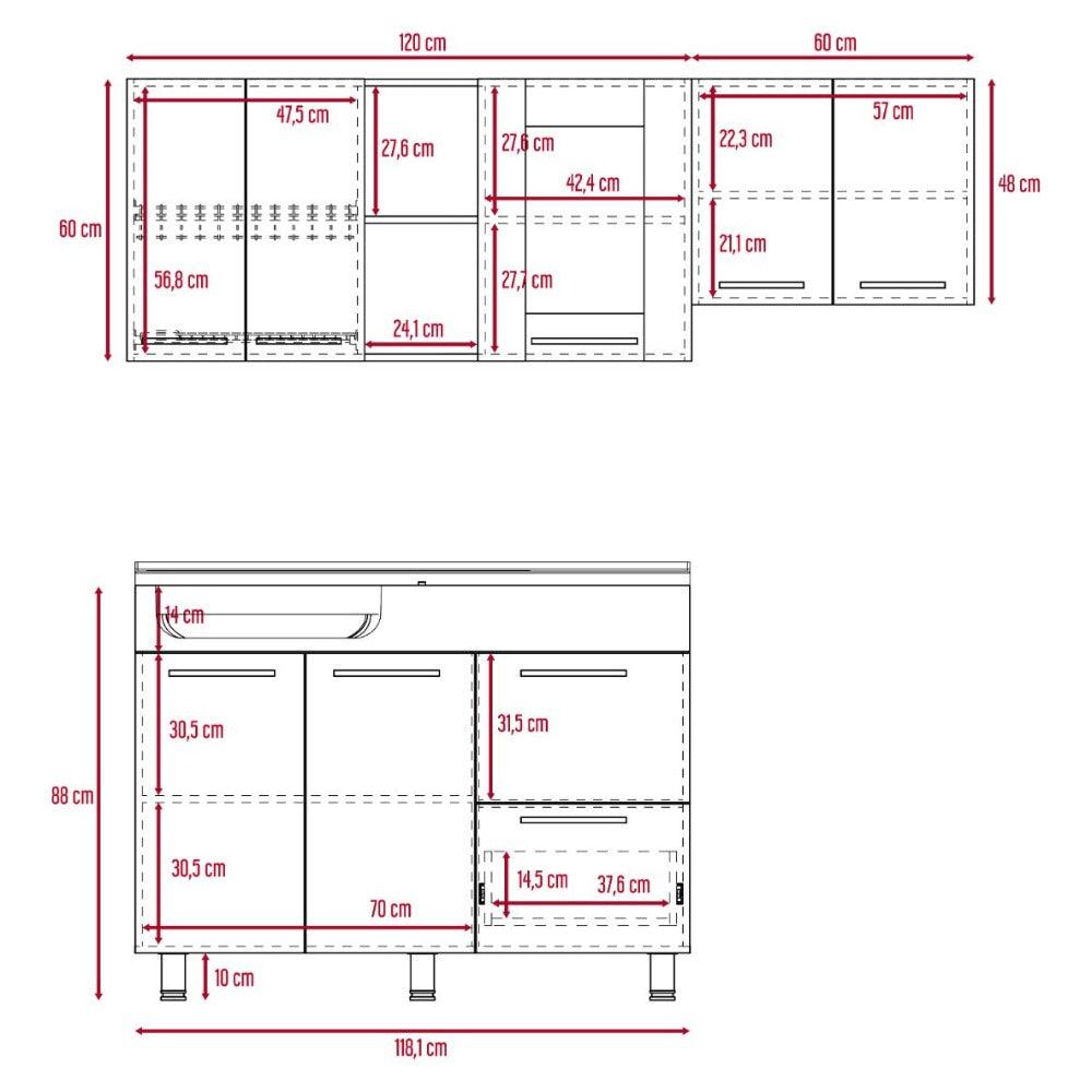 Cocina Integral Kiret, Avellana y Blanco, Incluye Mesón Izquierdo Hc ...