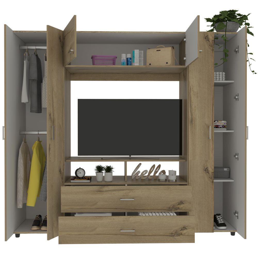 Closet Jakob, Café Claro y Blanco, con Dos Cajones Multiusos y Seis Pu ...