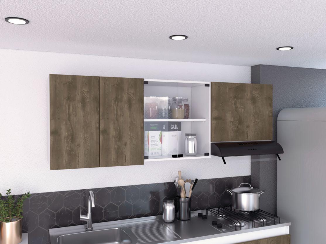 Gabinete Superior Vixmo, Nogal y Blanco, con 3 Puertas Abatibles y Amp ...