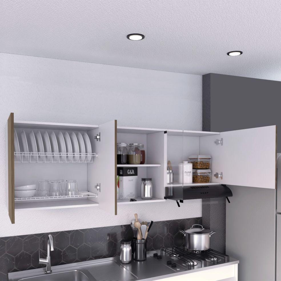 Gabinete Superior Vixmo, Nogal y Blanco, con 3 Puertas Abatibles y Amp ...