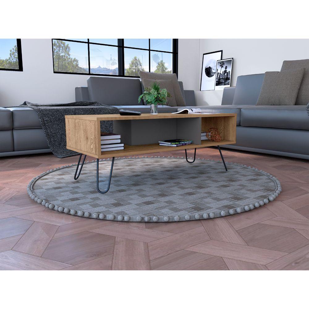 Mesa de Centro Vany, Miel y Plata Oscuro, con Amplio Espacio Para Elem ...