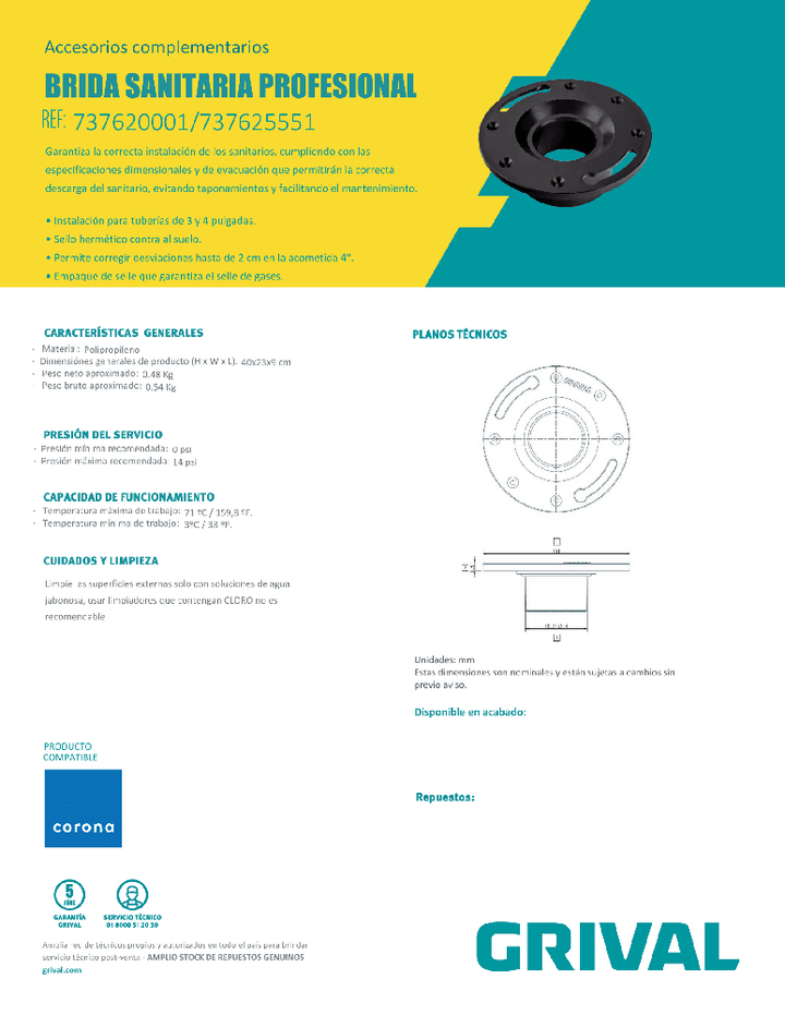 Brida Grival Sanitaria Profesional 3 y 4 Pulgadas - VIRTUAL MUEBLES